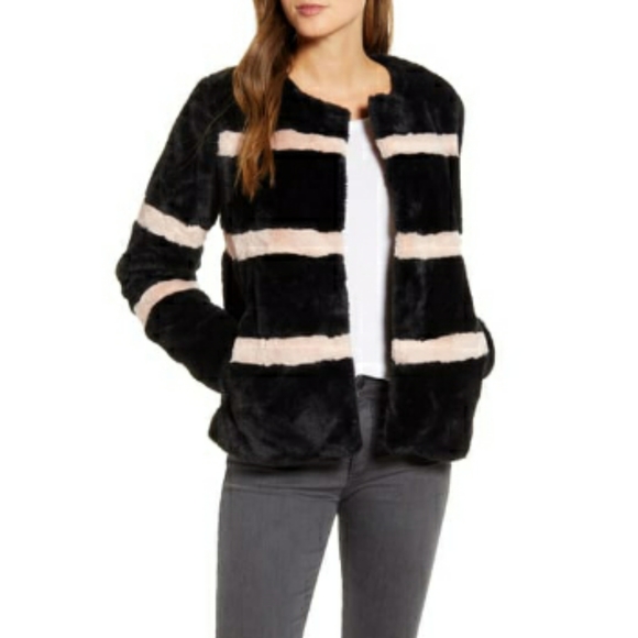 Rachel Parcell | Jackets & Coats | New Rachel Parcell Stripe Faux Fur Black Jacket | Poshmark
